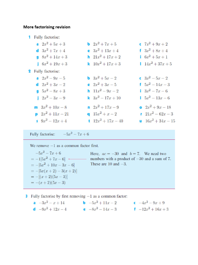 More Factorising Revision | PDF
