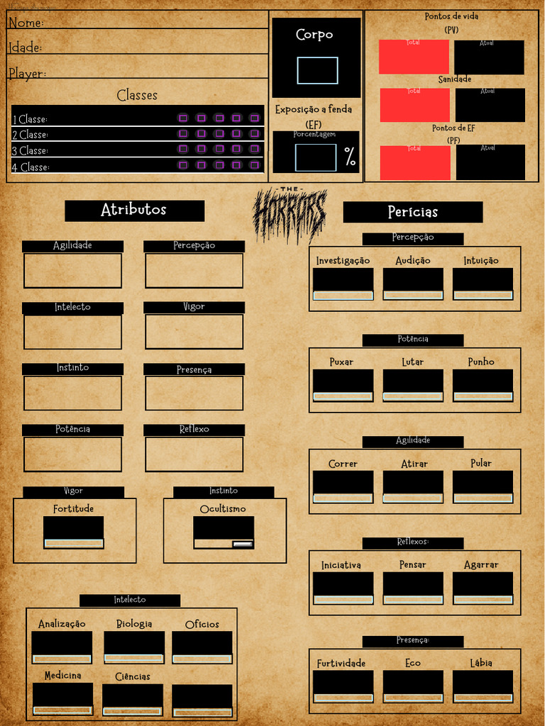 Ficha de Personagem para RPG detalhada | PDF