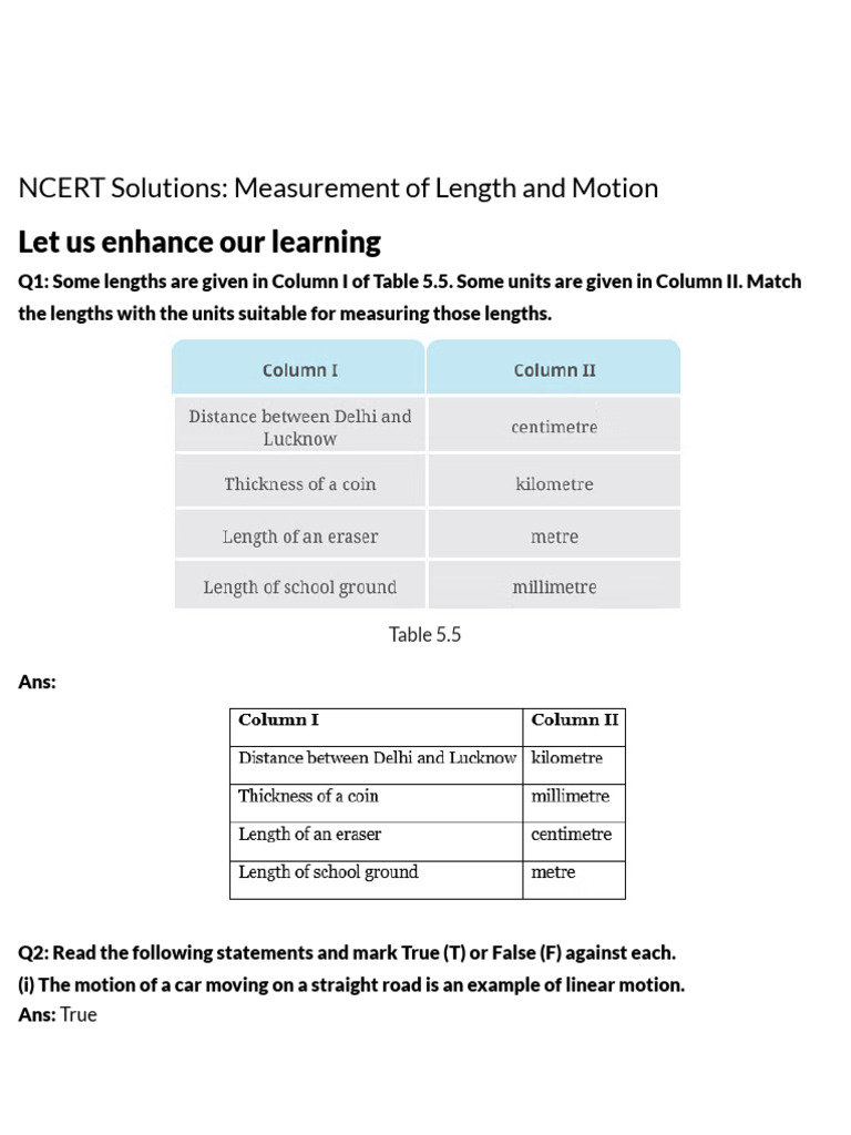 Measurement of Length and Motion NCERT Solutions - Science Class 6 PDF ...