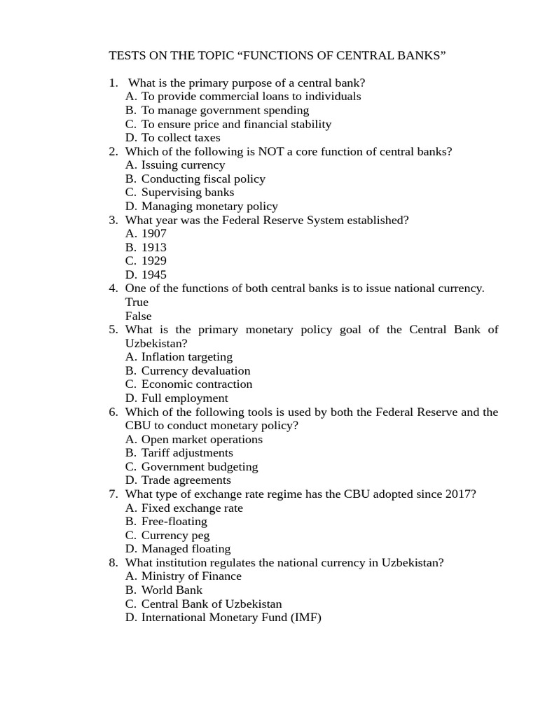 CB tests | PDF | Monetary Policy | Central Banks