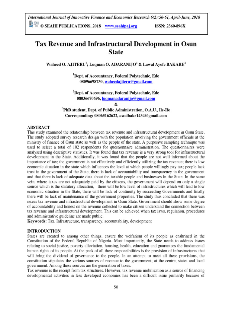 Tax Revenue and Infrastructural Developm | PDF | Taxes | Infrastructure