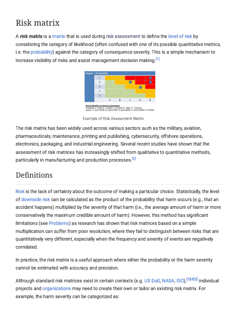 Risk Matrix - Wikipedia | PDF | Risk | Safety