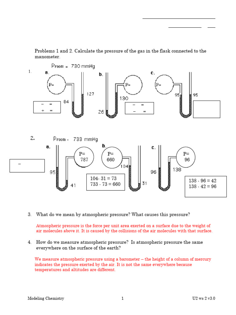 Unit 2 Worksheet 2: Pressure Measurement | PDF | Atmospheric Pressure ...
