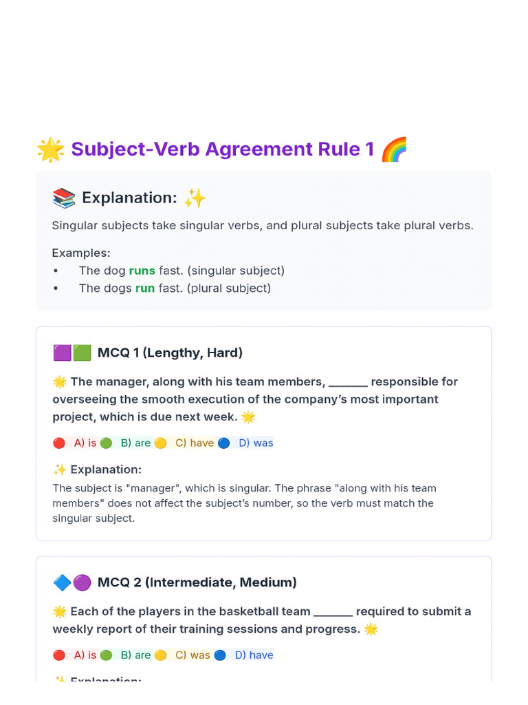 Subject Verb Agreement Rules | PDF