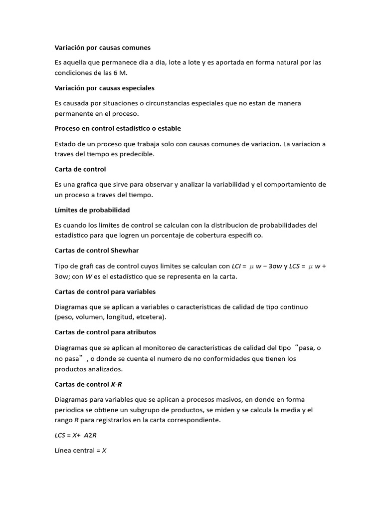 Tipos y Análisis de Cartas de Control | PDF
