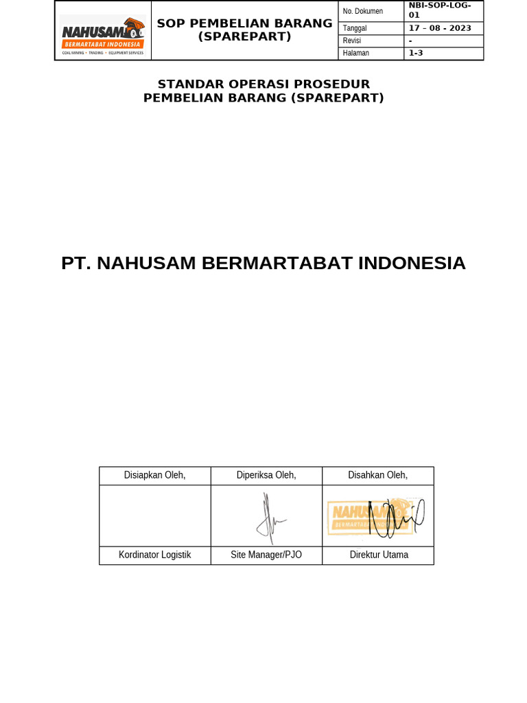 SOP-LOG-001 (Pembelian Barang) | PDF