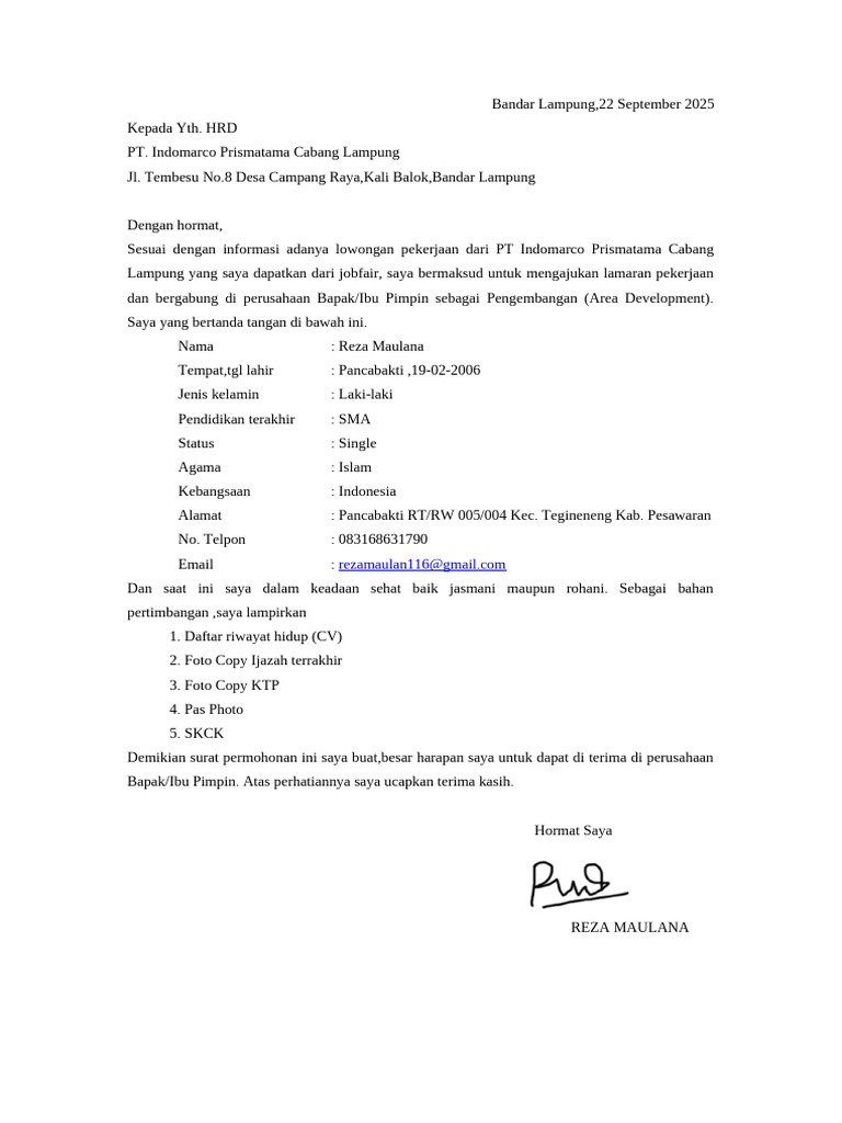 Lamaran Reza | PDF
