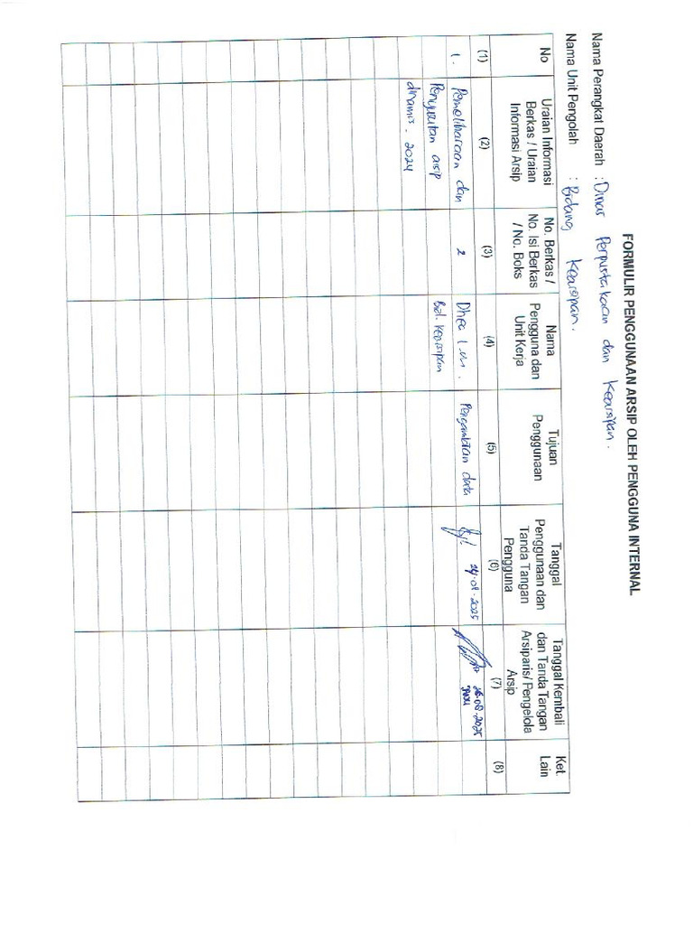 Formulir Penggunaan Arsip Oleh Pengguna Internal | PDF