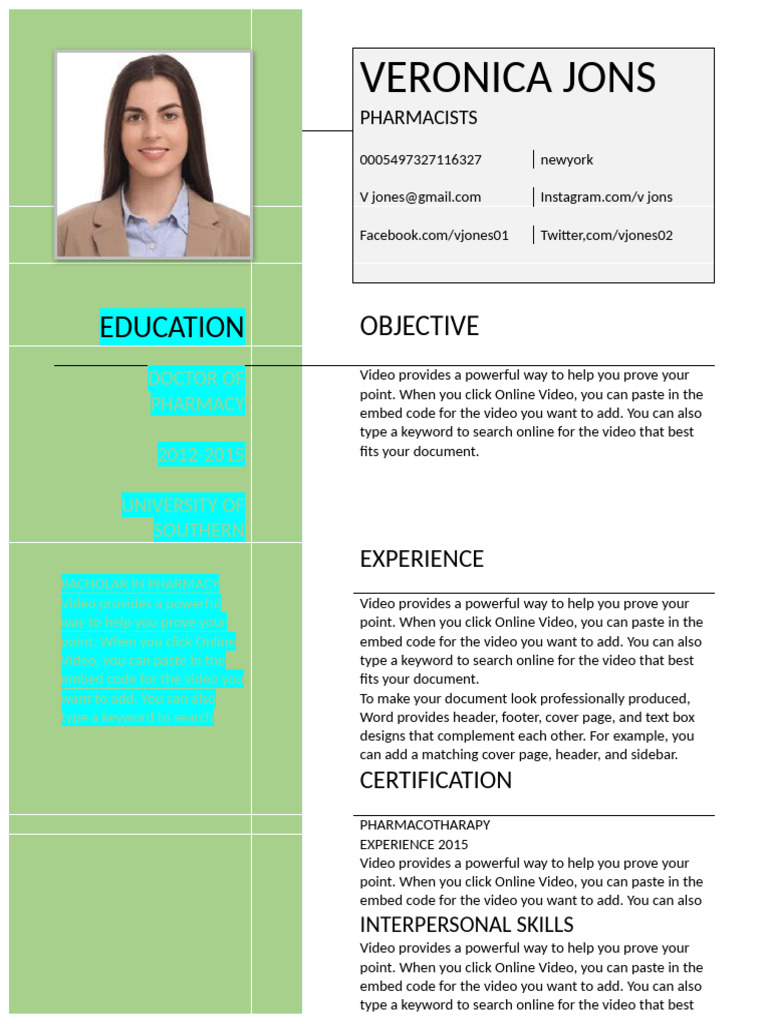 Pharmacist Profile: Veronica Jons | PDF | Pharmacy | Pharmaceutical ...