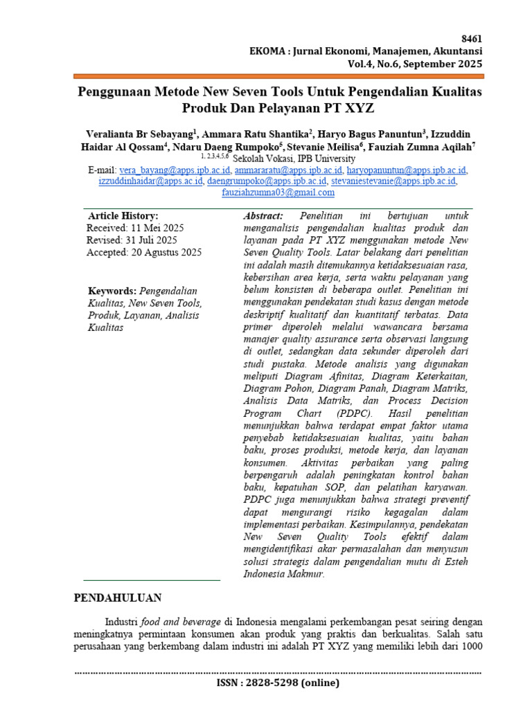 Pengendalian Kualitas PT XYZ dengan New Seven Tools | PDF