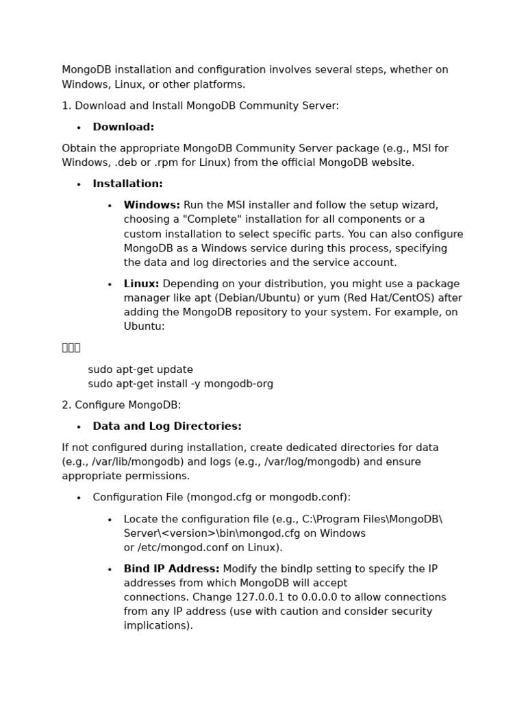 MongoDB installation and configuration involves several steps | PDF | Mongo Db | Software ...