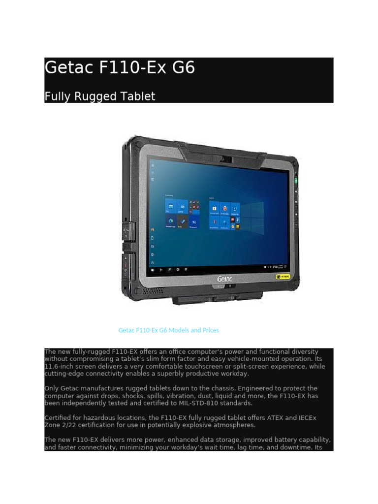 Getac F110-Ex G6 Rugged Tablet Overview | PDF | Tablet Computer | Solid ...