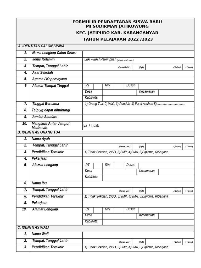 Contoh Formulir Pendaftaran Siswa Baru PPDB 2019-2020 EMISSIMPATIKAZONE ...