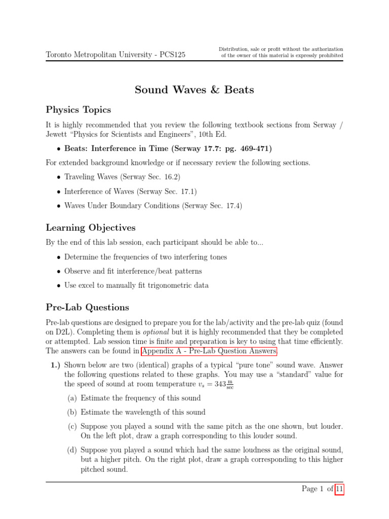 Lab 3 - PCS125 - Sound Waves & Beats - W25 | PDF | Trigonometric ...