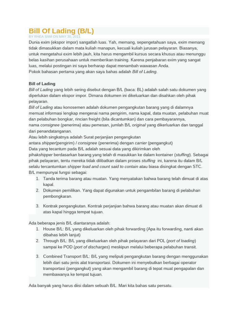 Bill of Loading | PDF