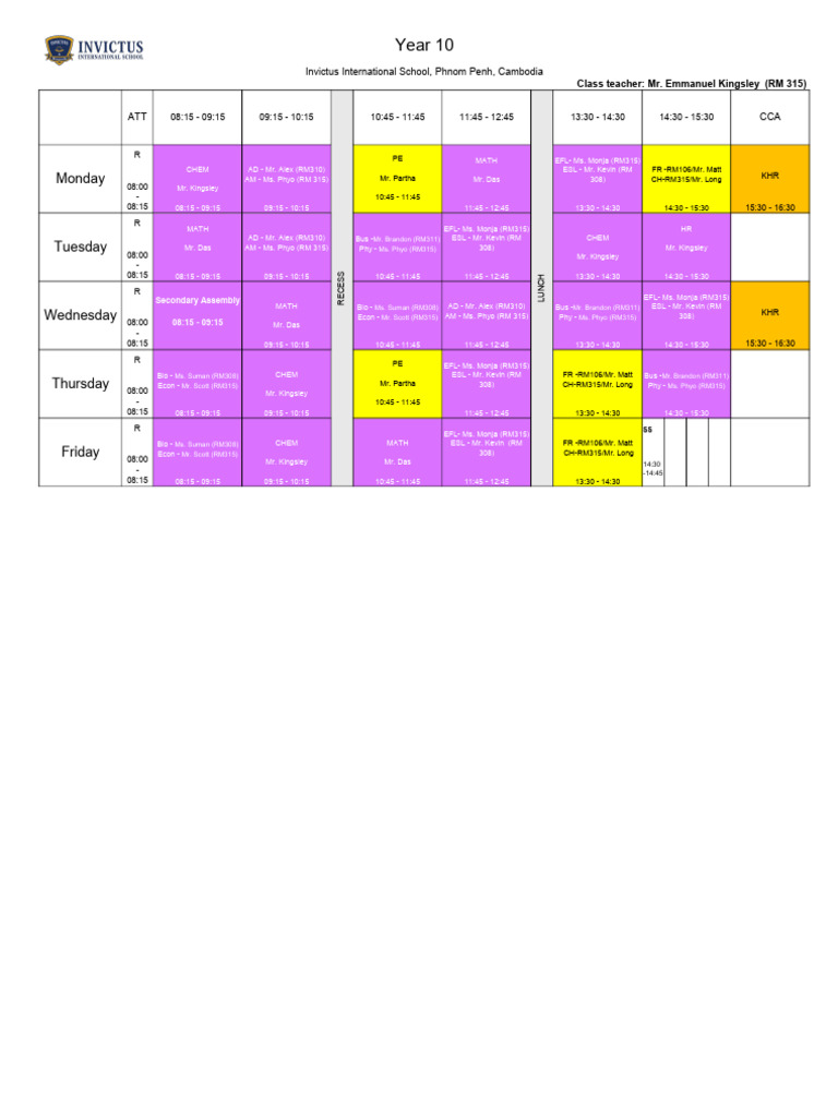2024-2025 Timetable (Year 10) | PDF