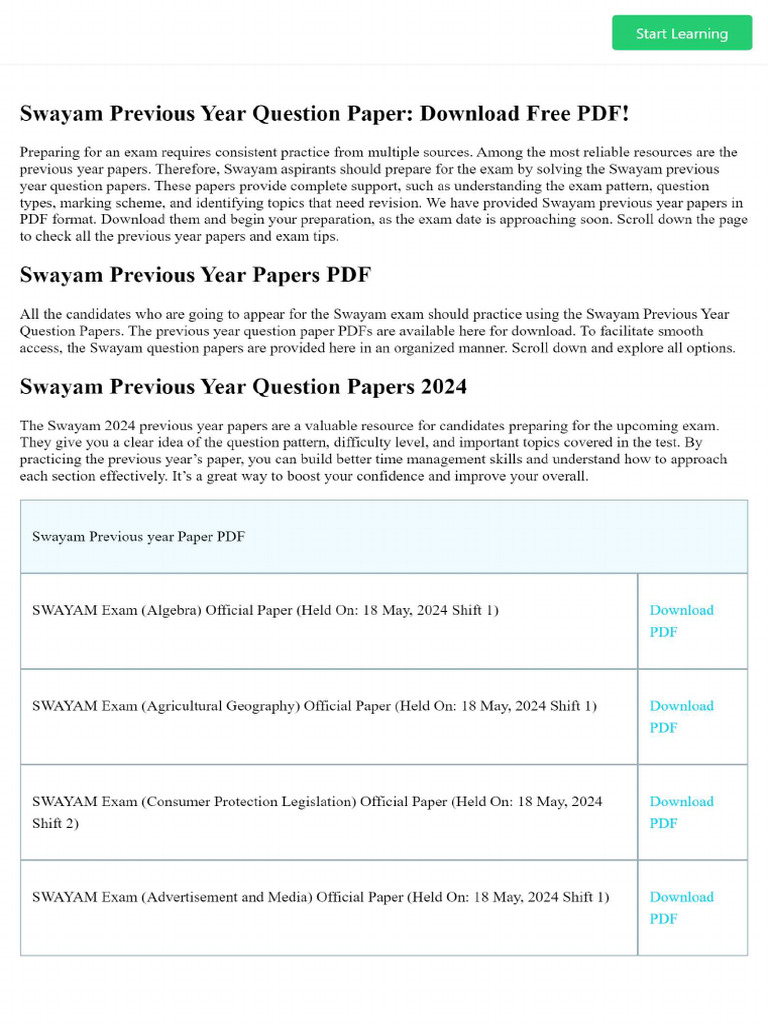 Swayam Previous Year Question Paper - Download Free PDF! | PDF