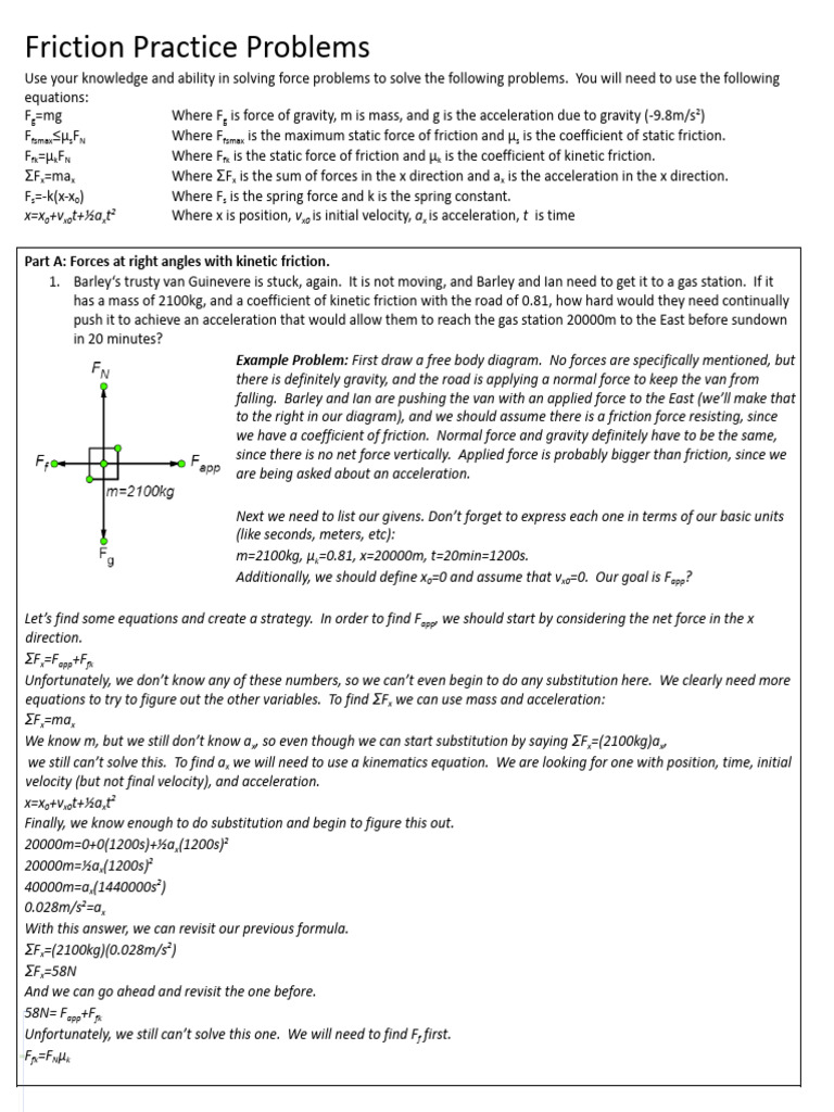 Friction Practice Problems (25 - PotU Ed) | PDF | Force | Friction