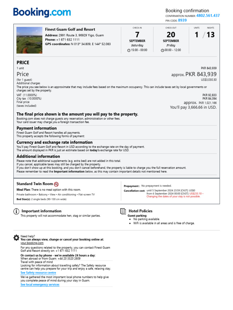 Finest Guam Golf Resort Pricing Details | PDF | Taxes | Fee