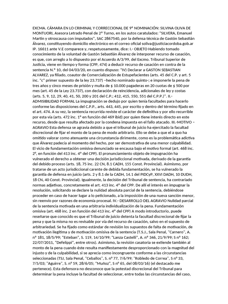 Recurso de Casación en Caso Álvarez | PDF | Sentencia (ley) | Derecho penal