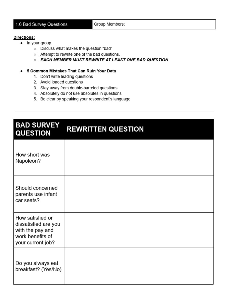 Avoiding Bad Survey Questions | PDF