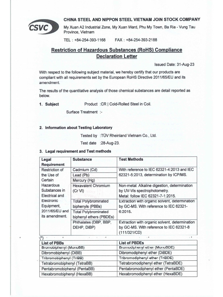 2023 CSVC - RoHS Declaration - CR | PDF