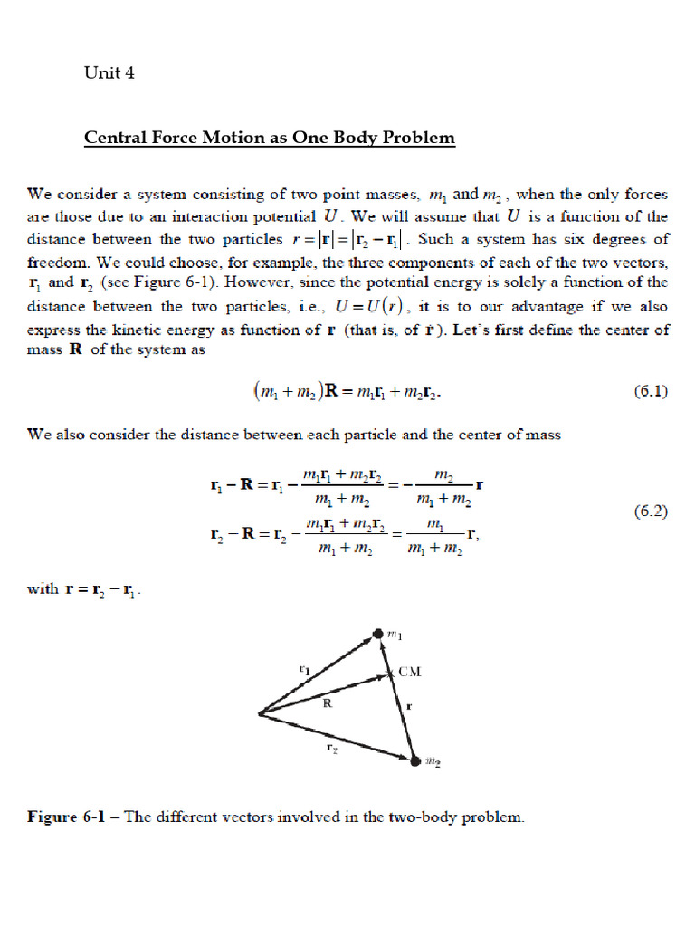 Central Force Motion As One Body Problem | PDF