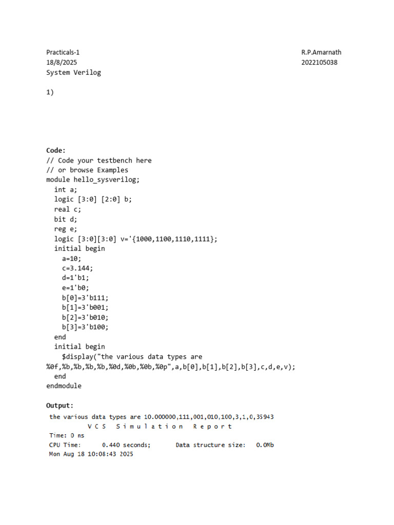 Practicals 1 Sytemverilog | PDF | Computer Science | Computing