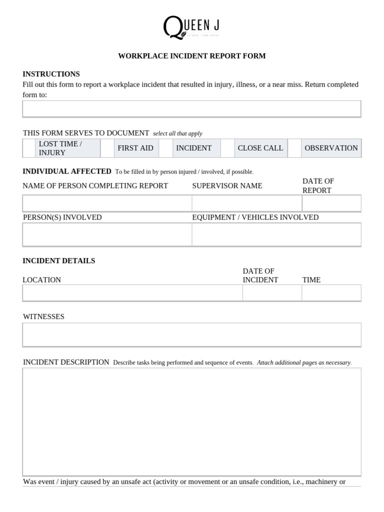 Workplace Incident Report Form | PDF