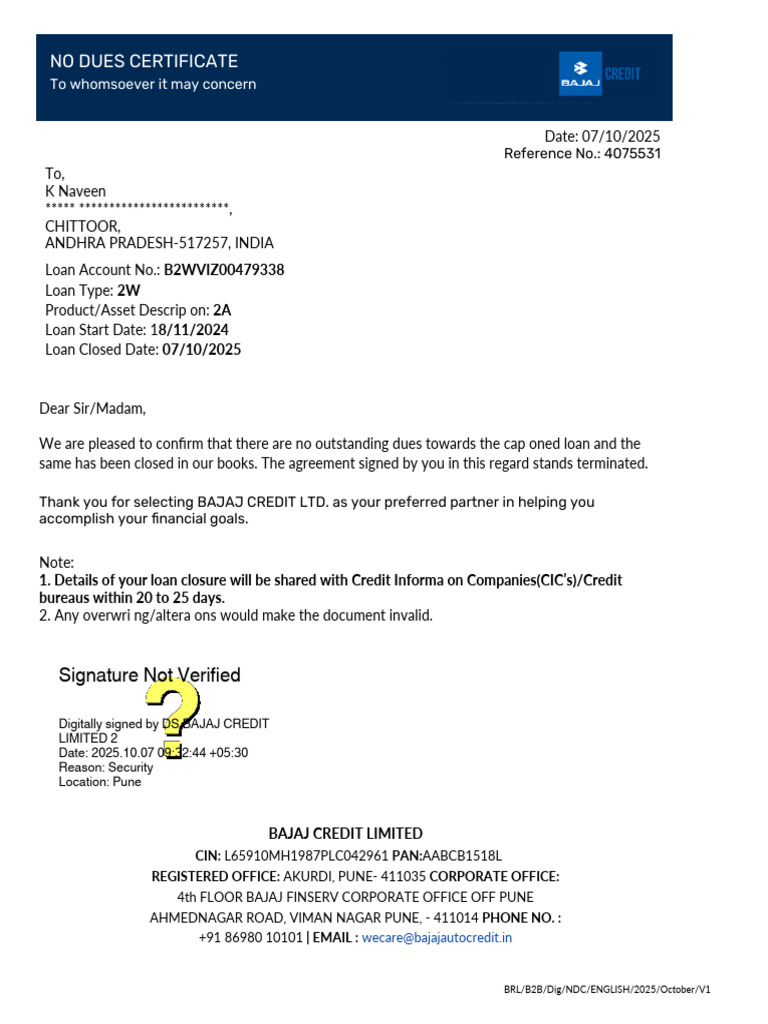 No Dues Certificate PDF | PDF