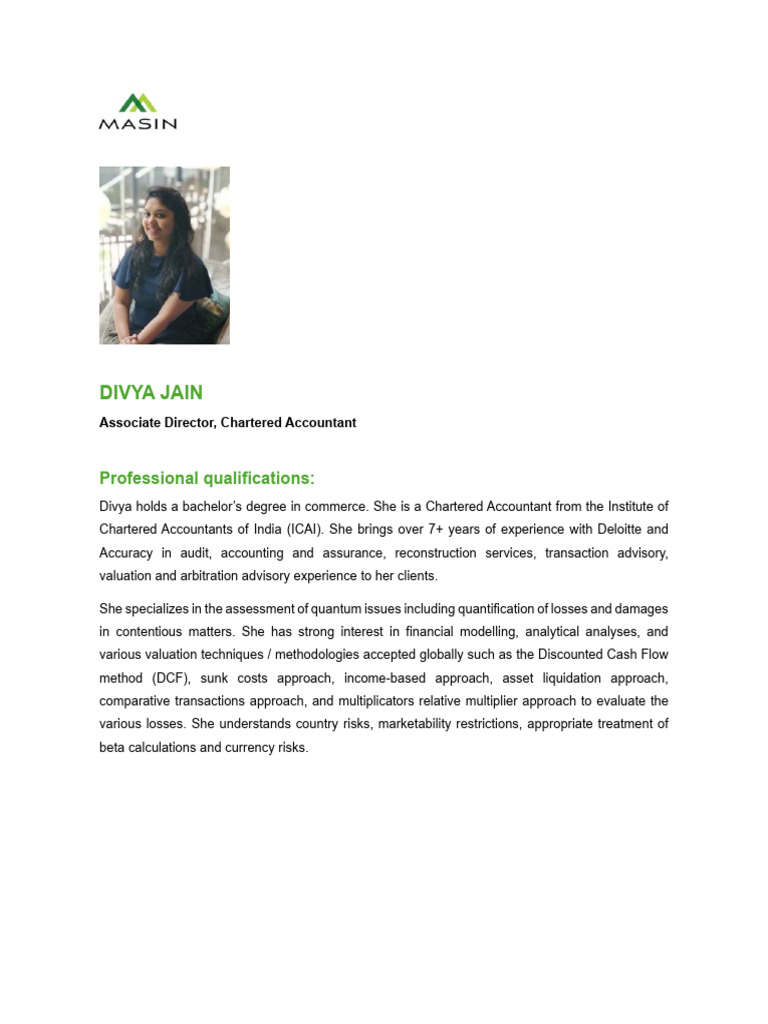 Divya Jain: Expert in Valuation & Advisory | PDF | Valuation (Finance ...