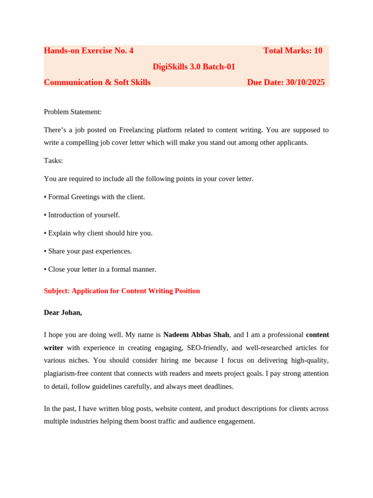 Communication Exercise 4 | PDF