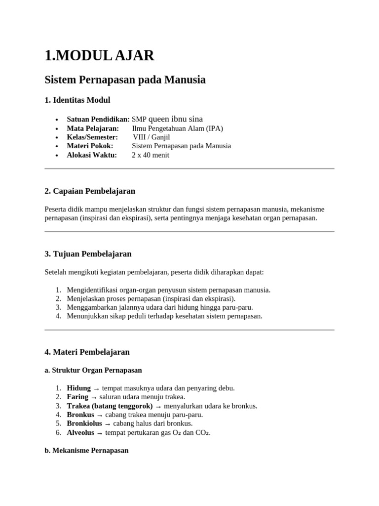 Sistem Pernapasan Manusia: Modul IPA SMP | PDF