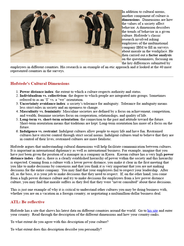 Hofstede Cultural Dimesions PDF | PDF | Social Psychology | Liberal ...