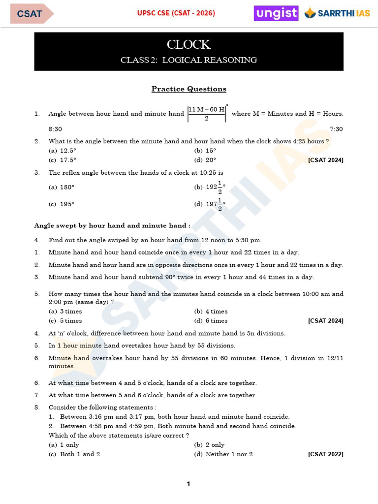 Clock Angle and Time Calculation Questions | PDF | Chess Theory | Chess
