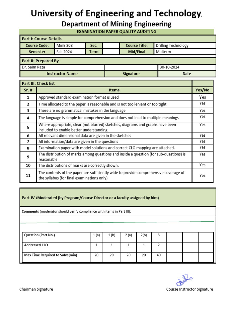 Or Quality Audit Form MT | PDF