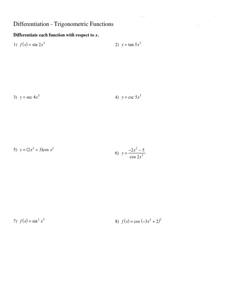 Assignment On Derivatives Of Trigonometric Functions Pdf