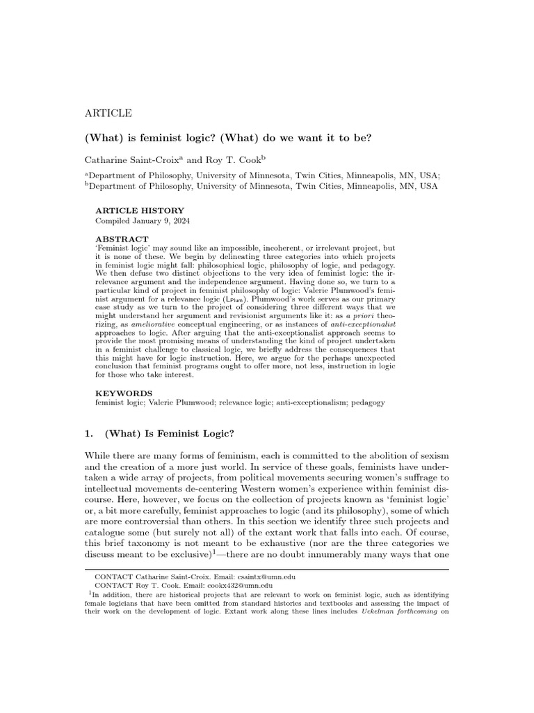 Article: (What) Is Feminist Logic? (What) Do We Want It To Be? | PDF ...