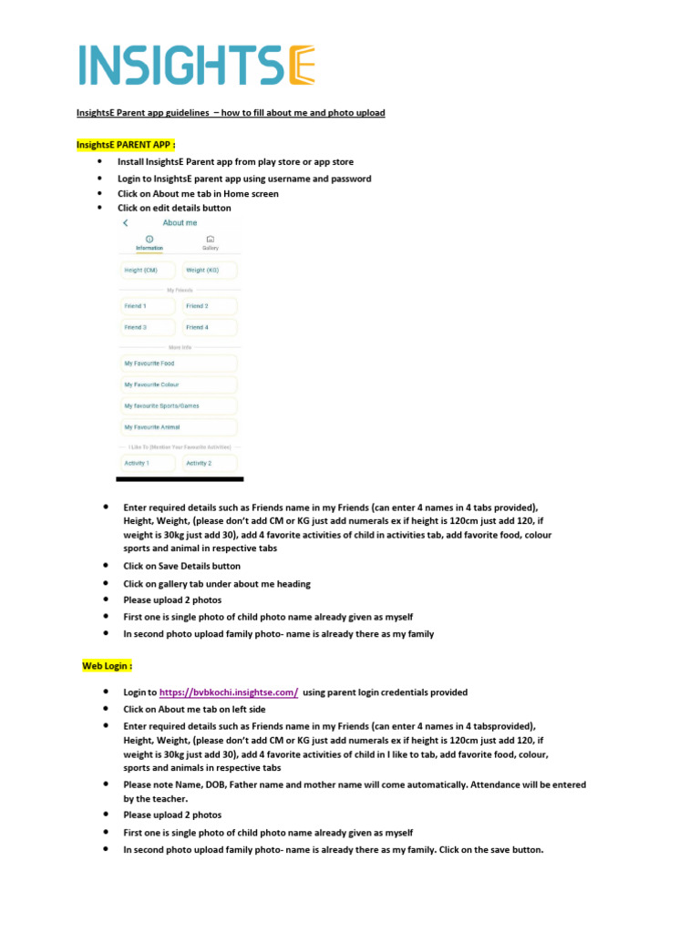 InsightsE Parent App Guidelines - How To Fill About Me and Photo Upload ...