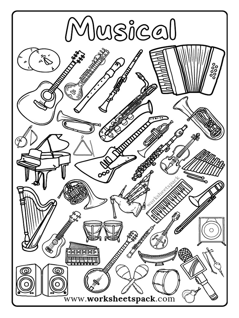Musical Instruments Coloring Pages Free PDF | PDF