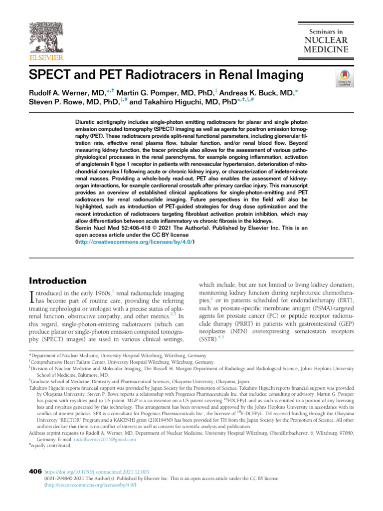 SPECT and PET Radiotracers in Renal Imaging 2022 Seminars in Nuclear ...