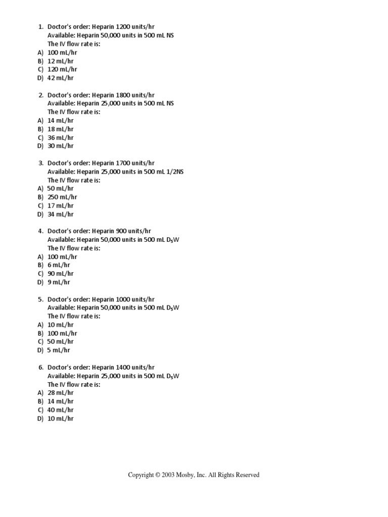 Heparin Drip Calculations 3 | PDF