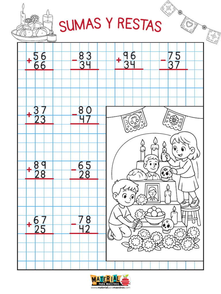 Sumas y Restas - Dia de Muertos | PDF