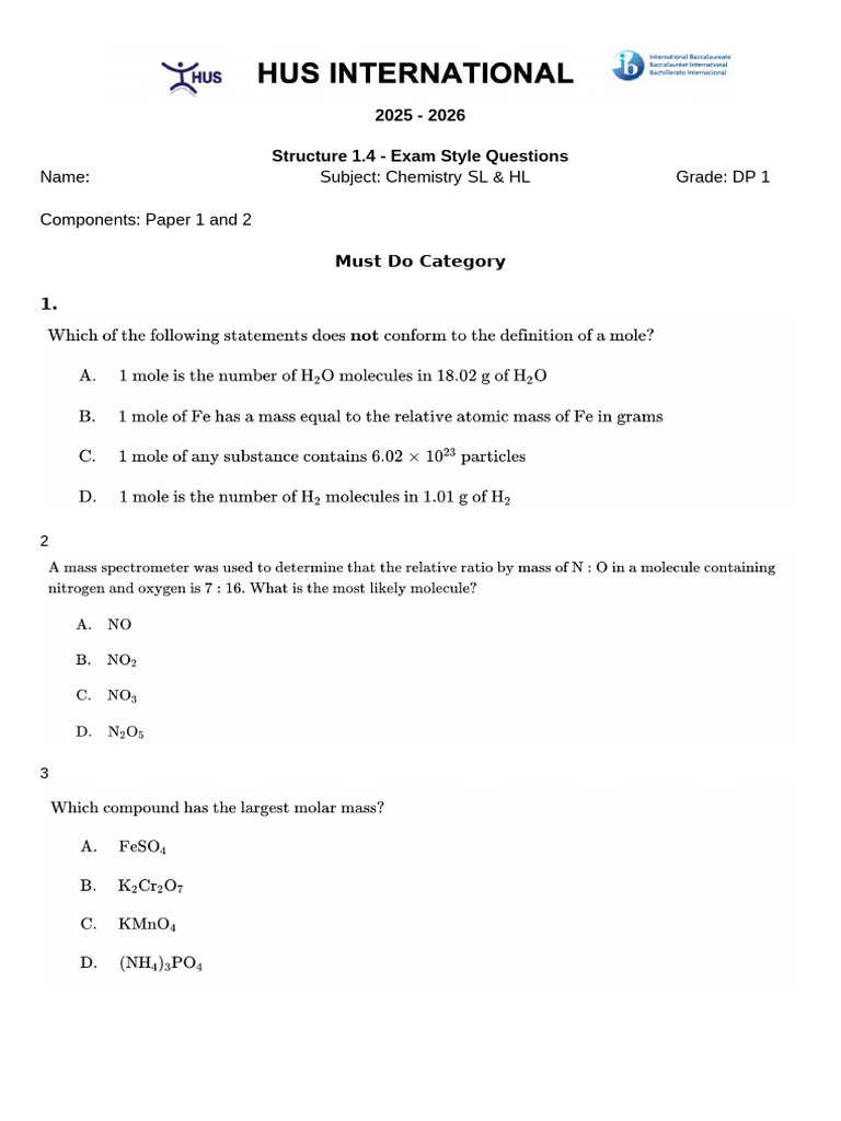 1.4.1 - 1.4.6 Must Do Exam Style Questions | PDF