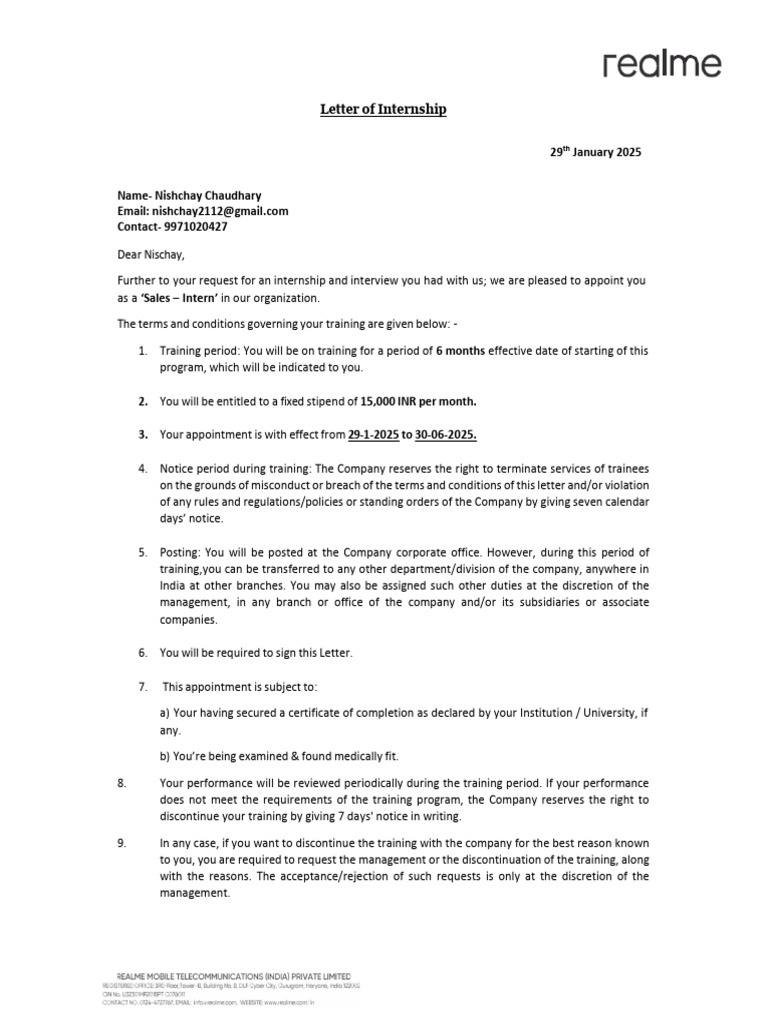 Internship Letter - Nischay | PDF | Confidentiality | Justice