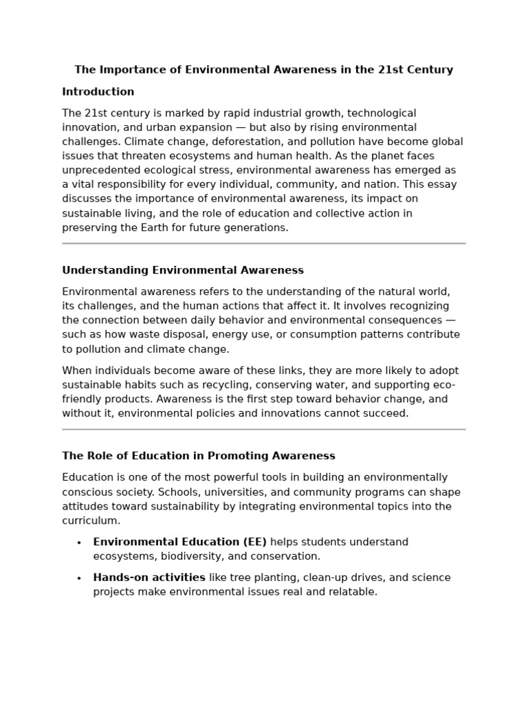 Environmental Awareness in the 21st Century | PDF | Sustainability ...