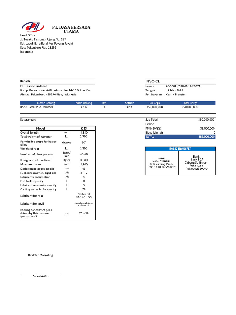 Invoice Pille Hammer k13 Dan Berita Acara | PDF | Engines | Energy ...