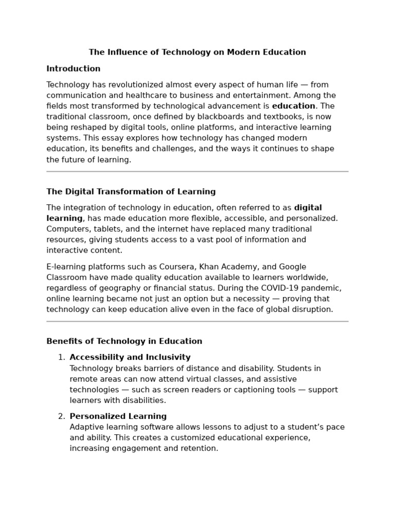 The Influence of Technology On Modern Education | PDF | Educational ...