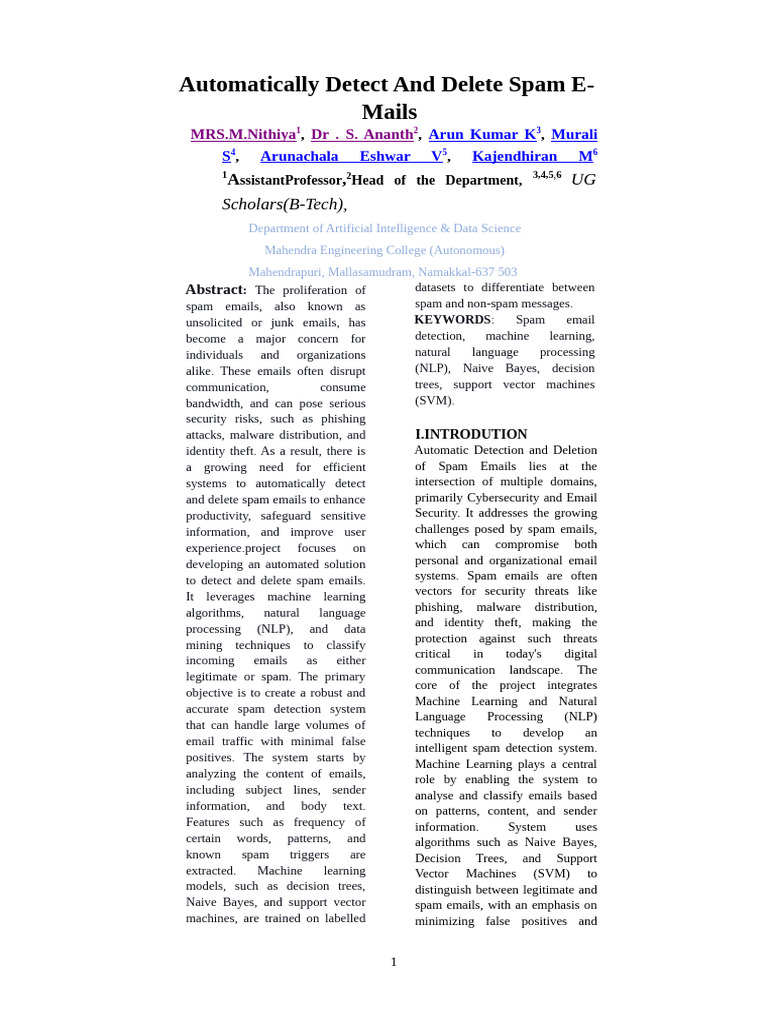 Automated Spam Email Detection System | PDF | Email Spam | Machine Learning
