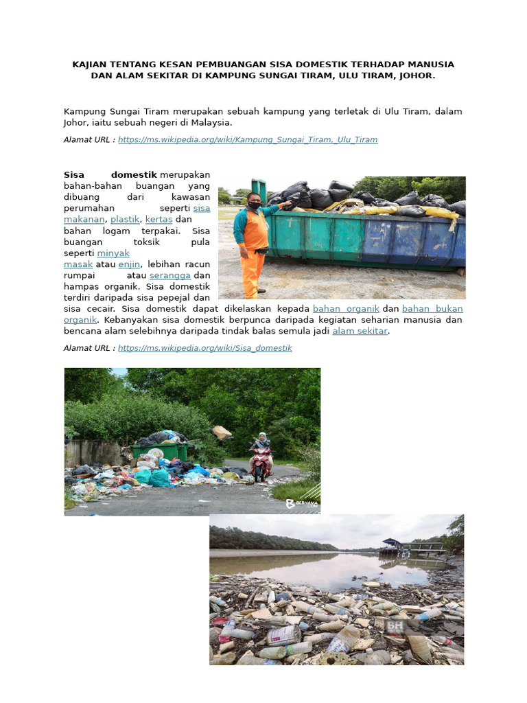 Kajian Tentang Kesan Pembuangan Sisa Domestik Terhadap Manusia Dan Alam ...